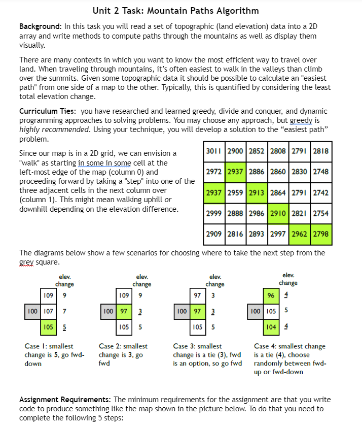 Solved Unit 2 Task: Mountain Paths Algorithm Background: In | Chegg.com