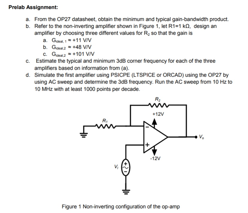 Prelab Assignment: a. From the OP27 datasheet, obtain | Chegg.com
