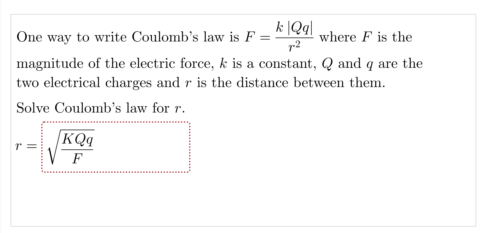 Solved k|Q9| One way to write Coulomb's law is F = where F | Chegg.com