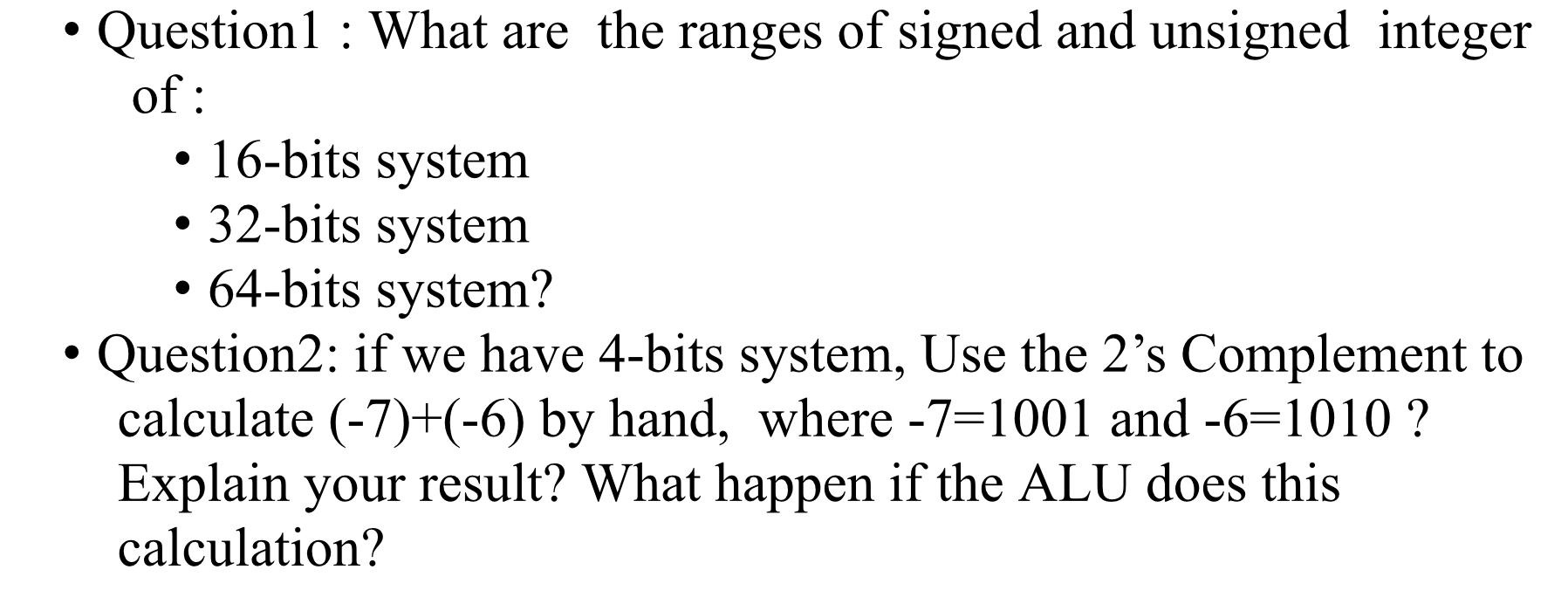 Solved - Question1: What are the ranges of signed and | Chegg.com