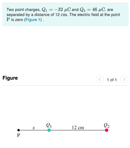 Solved Two point charges, Q1 = -32 4C and Q2 = 46 4C, are | Chegg.com