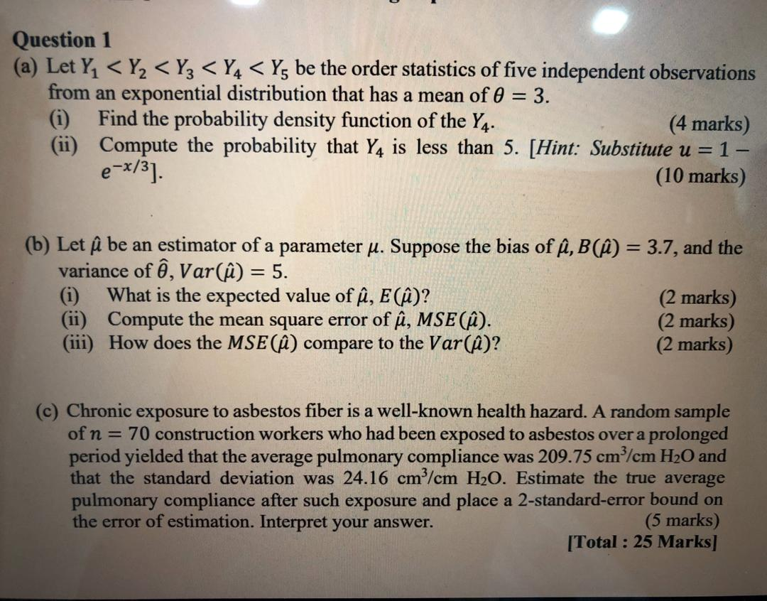 Solved Question 1 (a) Let Y1 | Chegg.com