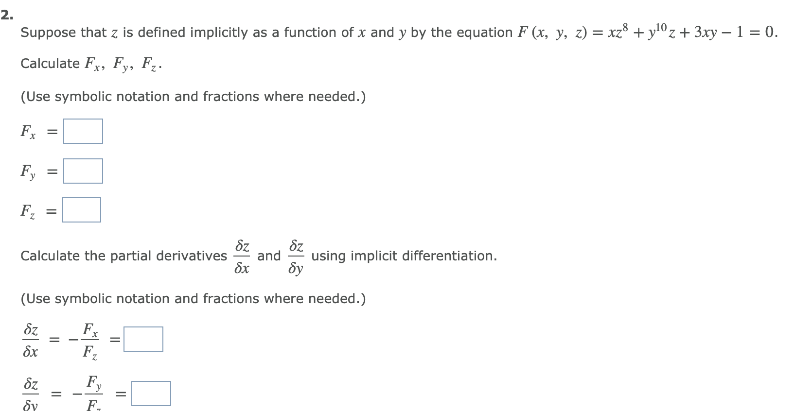 Solved 2. Suppose that z is defined implicitly as a function | Chegg.com