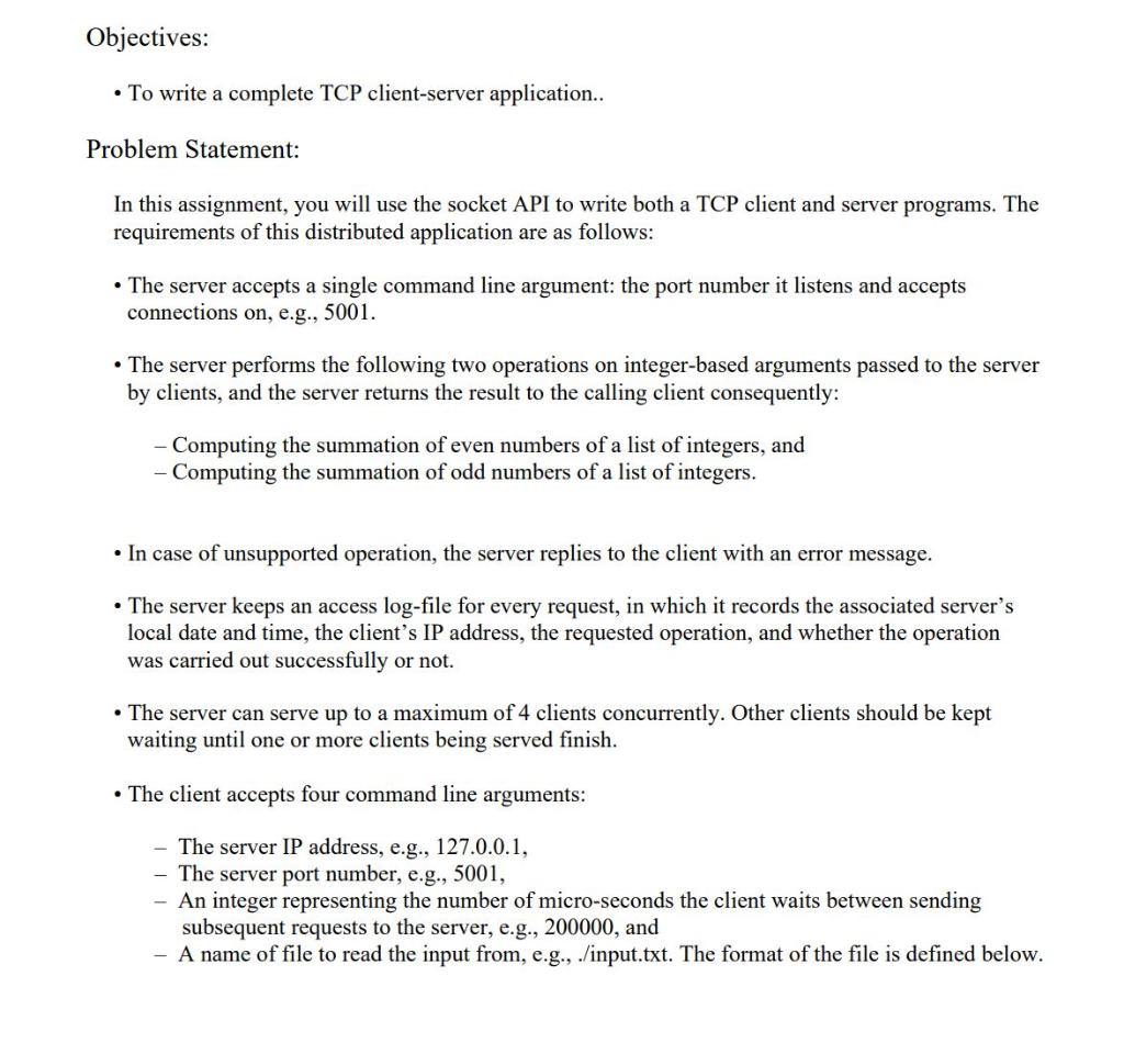Solved Objectives: • To write a complete TCP client-server | Chegg.com