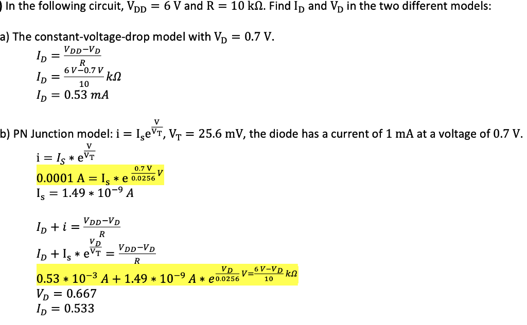 Solved In the following circuit, VDD=6 V and R=10kΩ. Find ID | Chegg.com