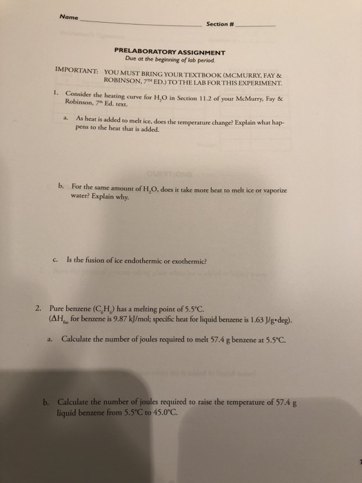 Solved Name Section # PRELABORATORY ASSIGNMENT Due at the | Chegg.com