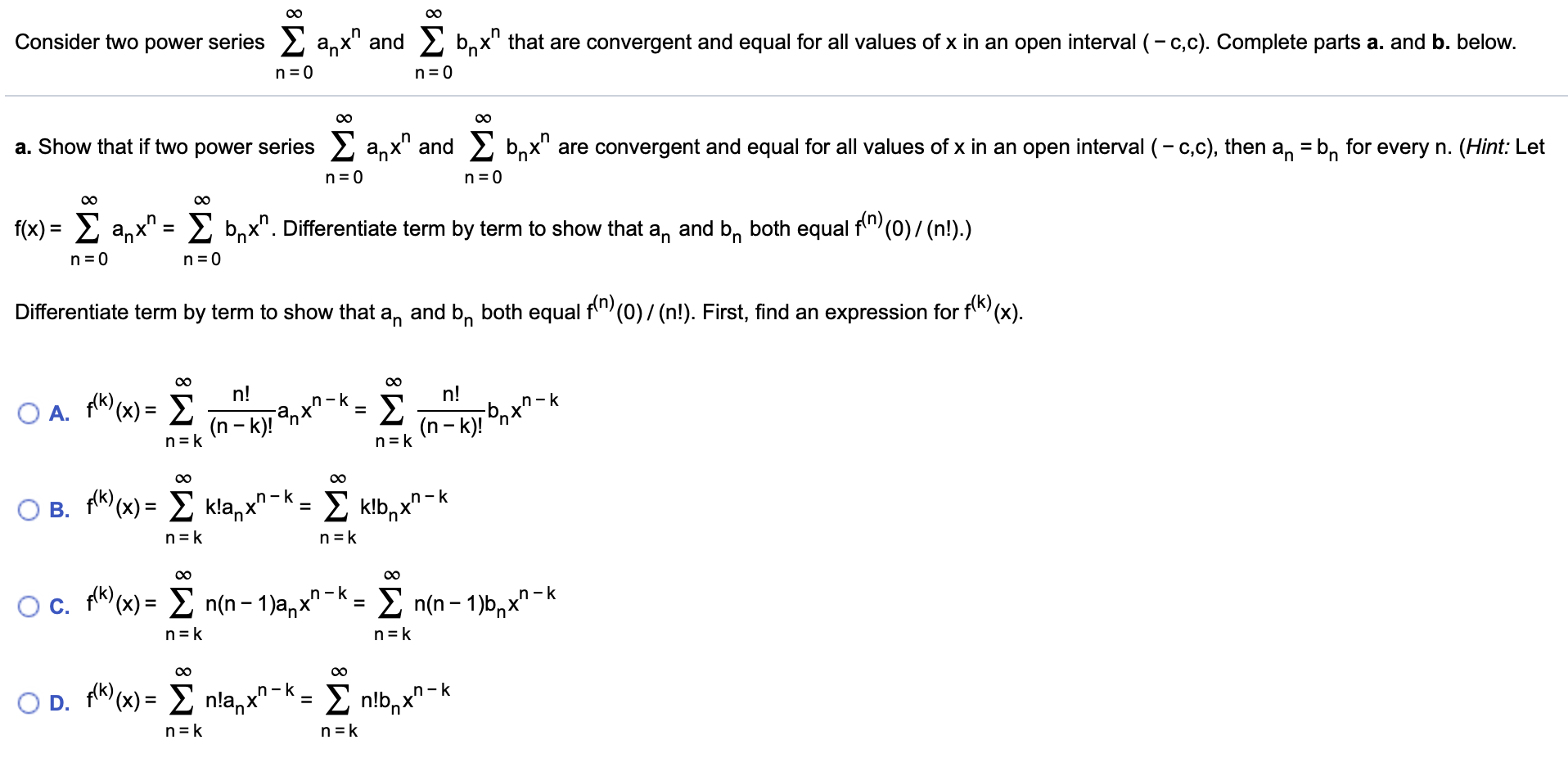 Solved Consider two power series Eanx" and a byx" that are | Chegg.com