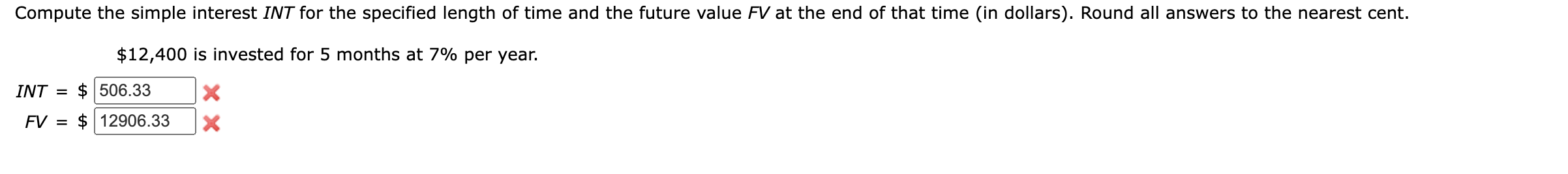 Solved Compute the simple interest INT for the specified | Chegg.com