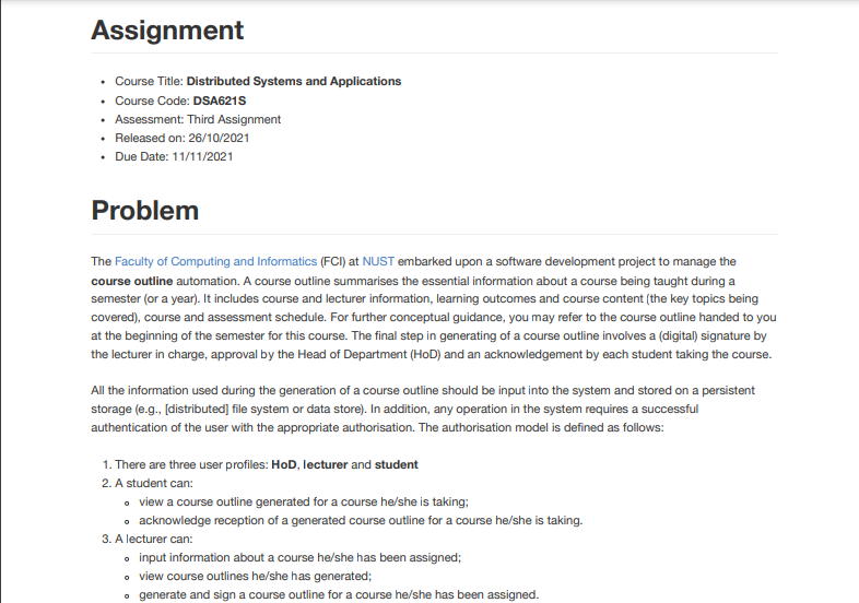 Assignment • Course Title: Distributed Systems and | Chegg.com