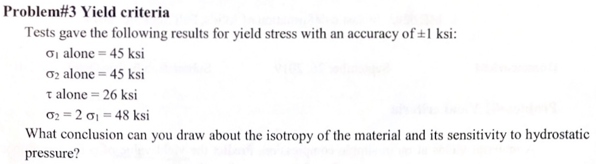 Solved Problem#3 Yield criteria Tests gave the following | Chegg.com