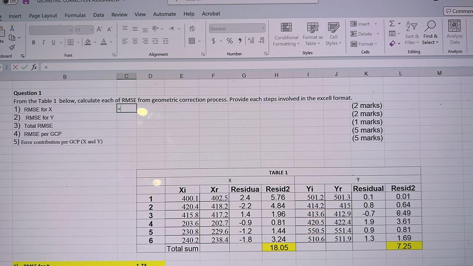 Solved Insert Page Layout Formulas Data Review View Automate | Chegg.com