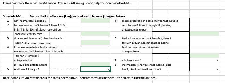 Please complete the schedule M−1 below. Columns A-D | Chegg.com