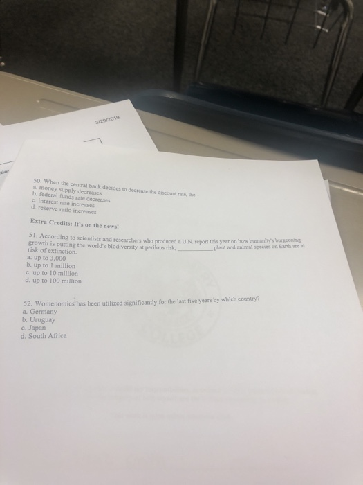 Solved 50. When the central bank decides to decrease the | Chegg.com