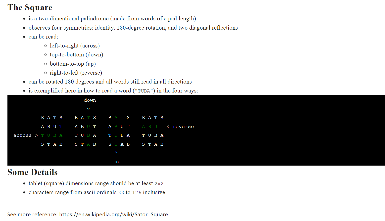 Solved The Square - is a two-dimentional palindrome (made | Chegg.com