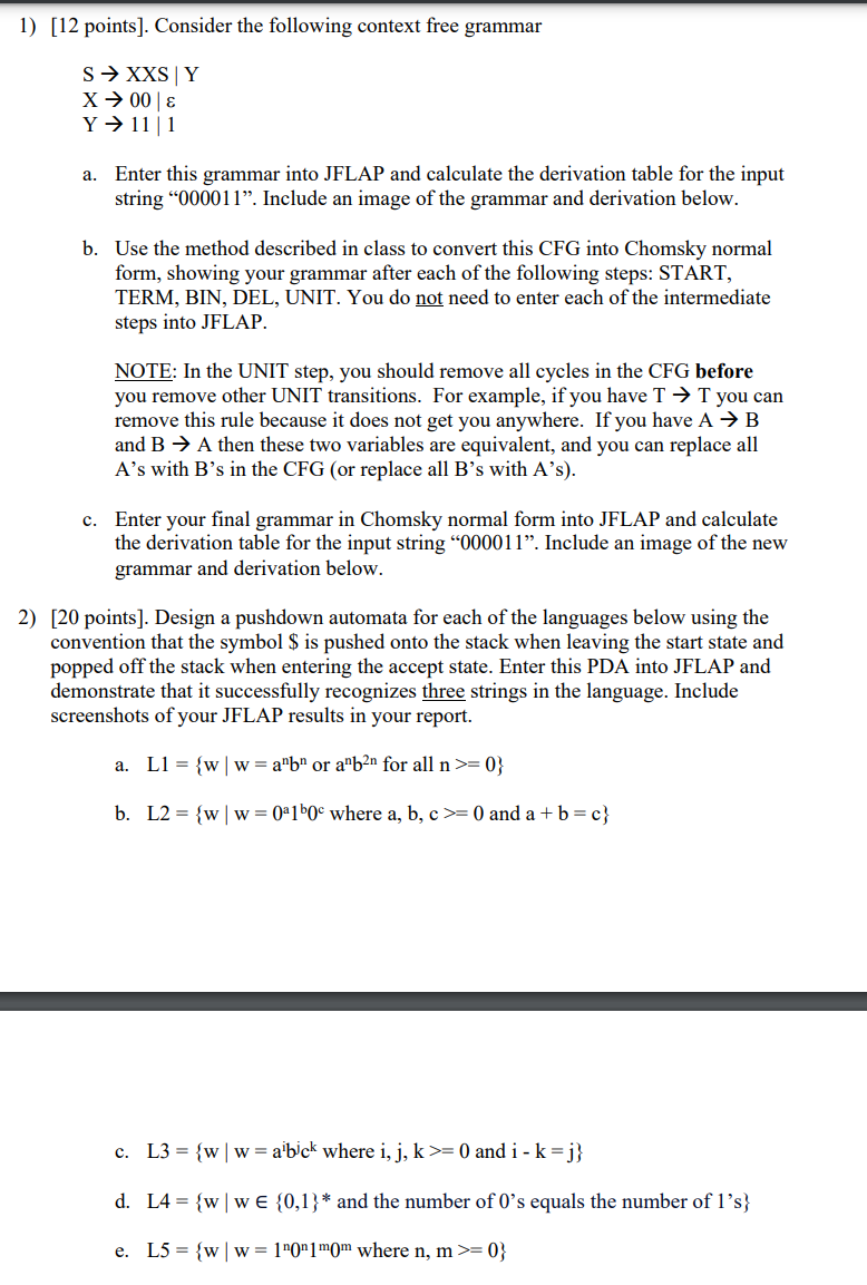 Solved 1) [12 points ]. Consider the following context free | Chegg.com