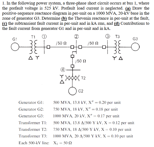 Solved 1. In the following power system, a three-phase short | Chegg.com
