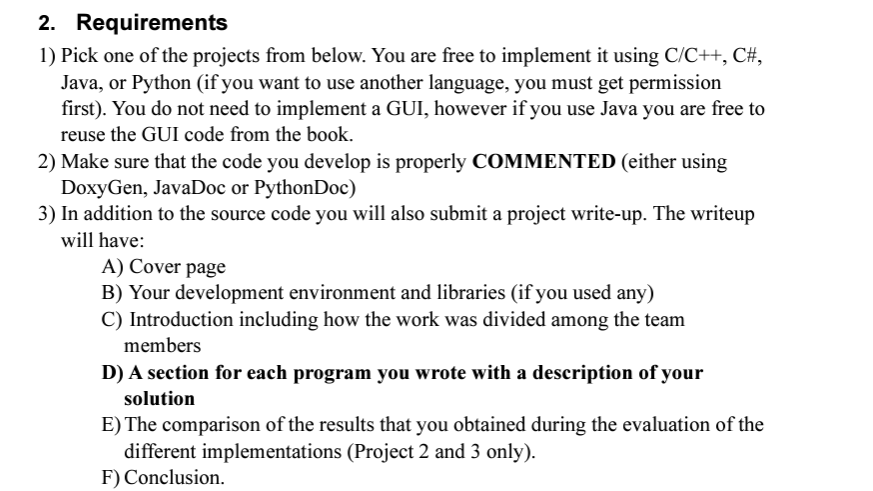 Solved 2. Requirements 1) Pick one of the projects from | Chegg.com