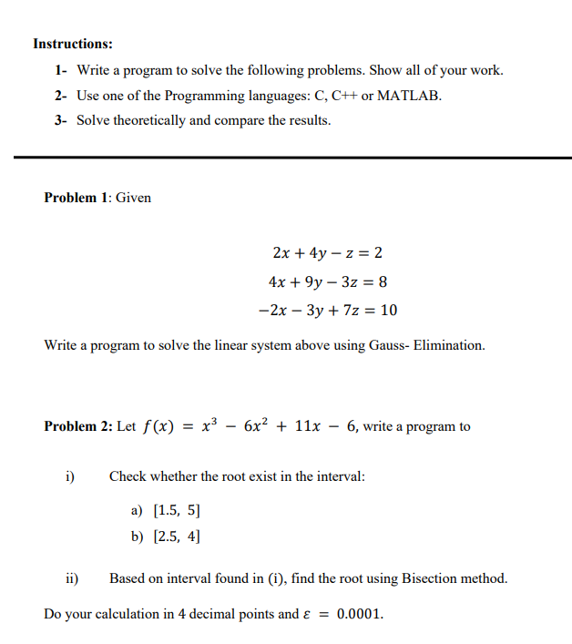 Solved Instructions: 1- Write a program to solve the | Chegg.com