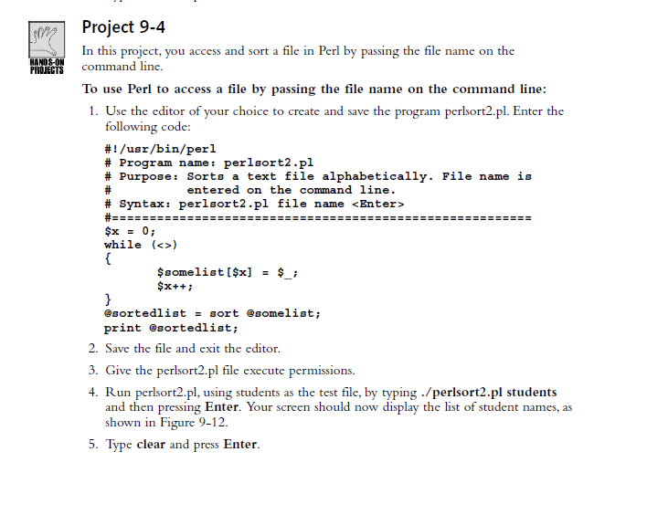 Solved In this project, you create the perlread1.pl program, | Chegg.com