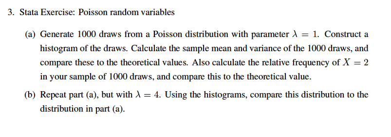 3. Stata Exercise: Poisson random variables (a) | Chegg.com
