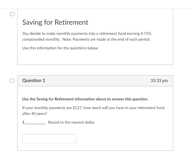 Solved Saving for Retirement You decide to make monthly | Chegg.com