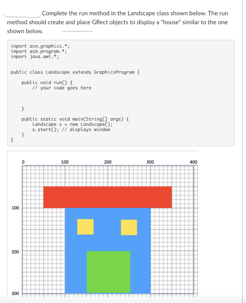 Solved Complete the run method in the Landscape class shown | Chegg.com
