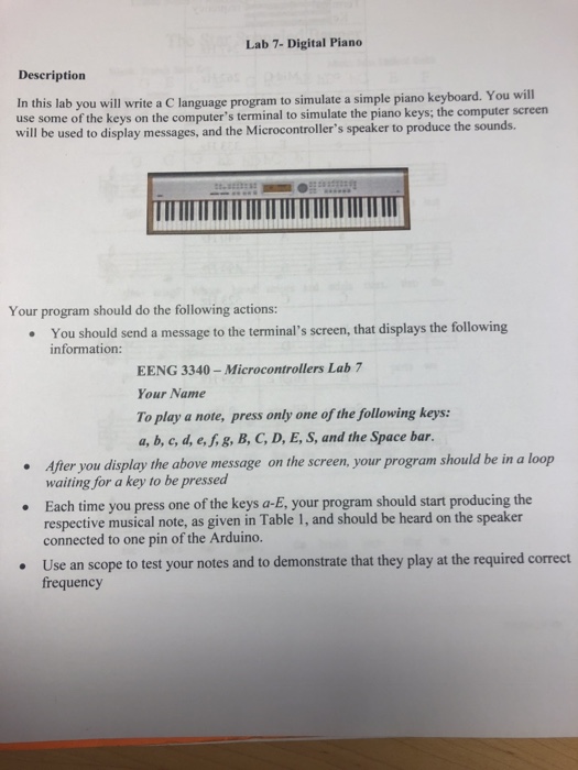 Solved Lab 7- Digital Piano Description In this lab you will | Chegg.com