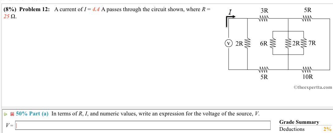 Solved (8\%) Problem 12: A current of I=4.4 A passes through | Chegg.com Solved (8\%) Problem 12: A current of I=4.4 A passes through | Chegg.com