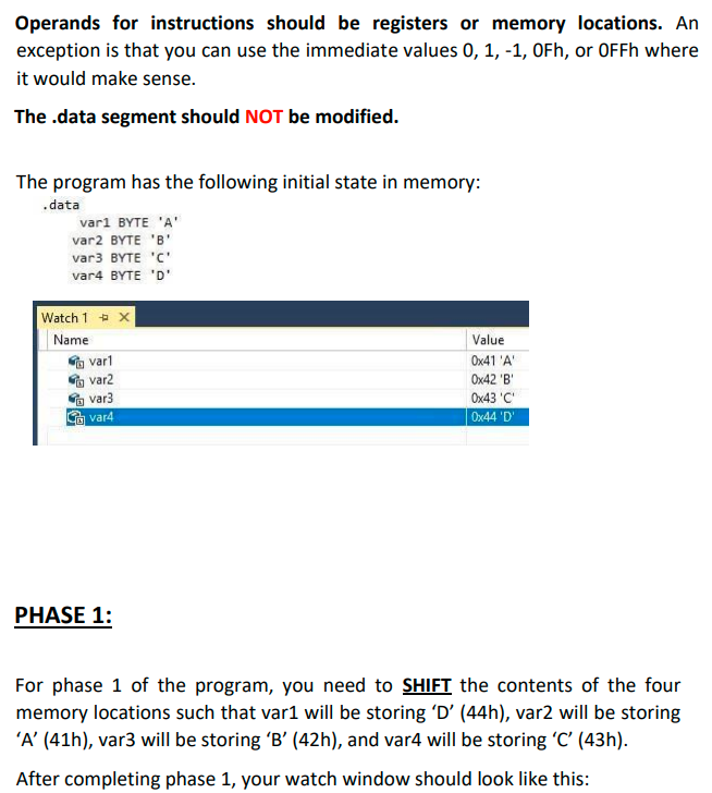 data var1 BYTE 'A' var2 BYTE 'B' var3 BYTE 'C' var4 | Chegg.com