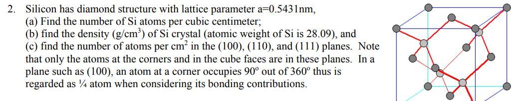 Solved 2. Silicon has diamond structure with lattice | Chegg.com