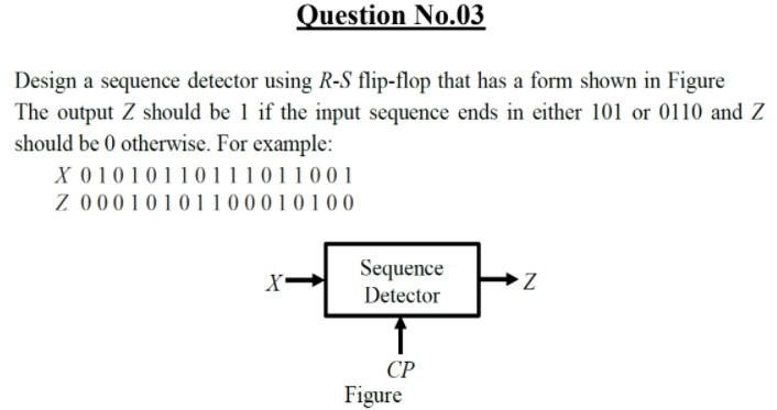 Solved Question No.03 Design a sequence detector using R-S | Chegg.com