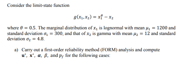 First Order Reliability Method Problem 2) x1 | Chegg.com
