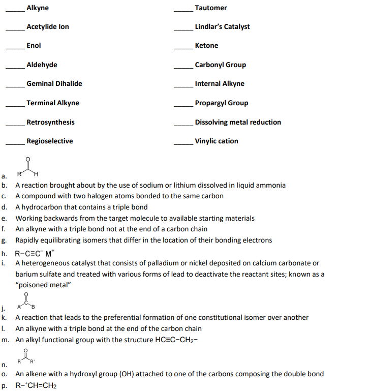 Solved Alkyne Acetylide Ion Enol Aldehyde Geminal Dihalide | Chegg.com