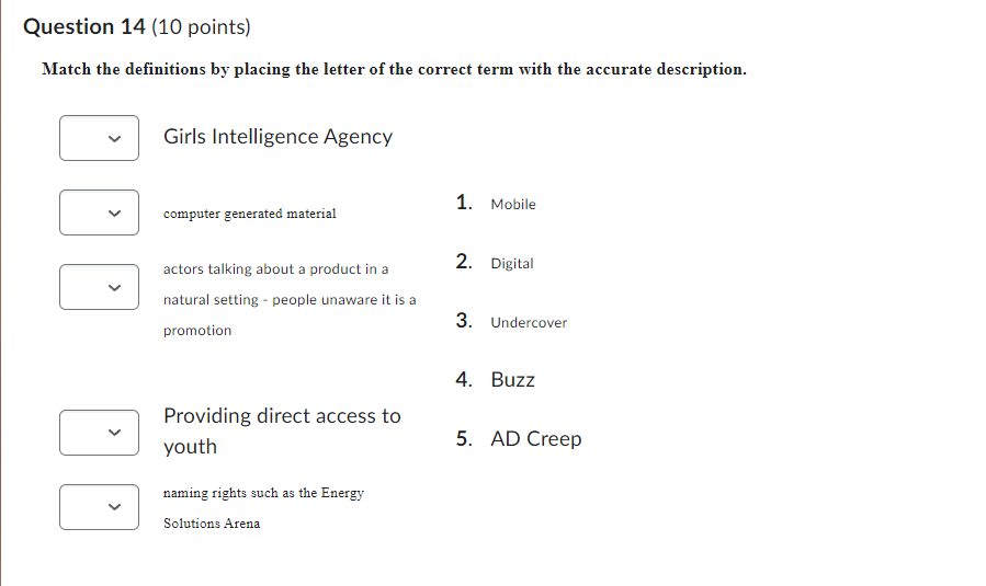 Solved Match the definitions by placing the letter of the | Chegg.com