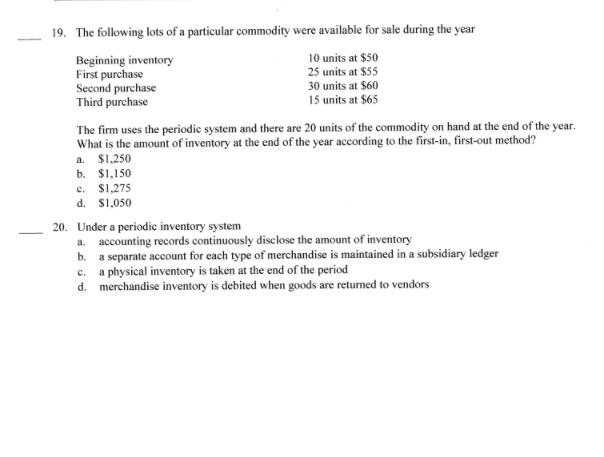 Solved Ch. 6 Inventories Multiple Choice Identify the choice | Chegg.com