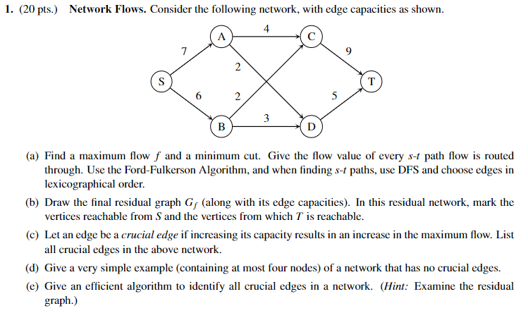 Solved (a) Find a maximum flow f and a minimum cut. Give the | Chegg.com