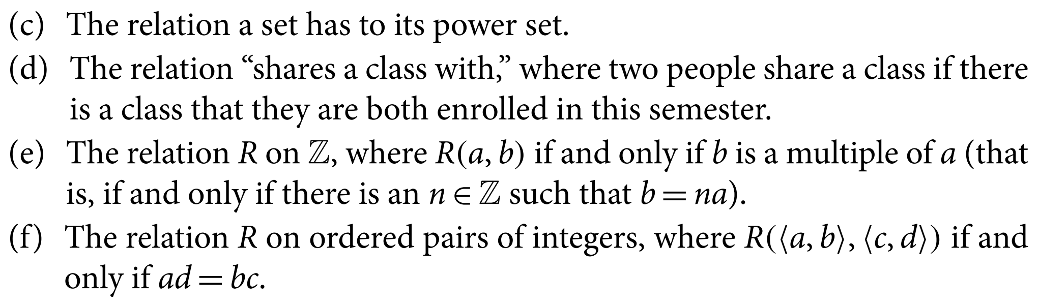Solved For each of the following relations, determine which | Chegg.com