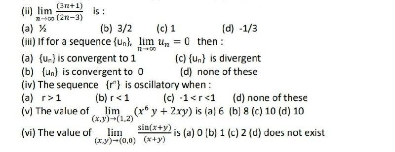 Solved (ii) lim is : (3n+1) n-700 (2n-3) (a) 12 (b) 3/2 (c) | Chegg.com