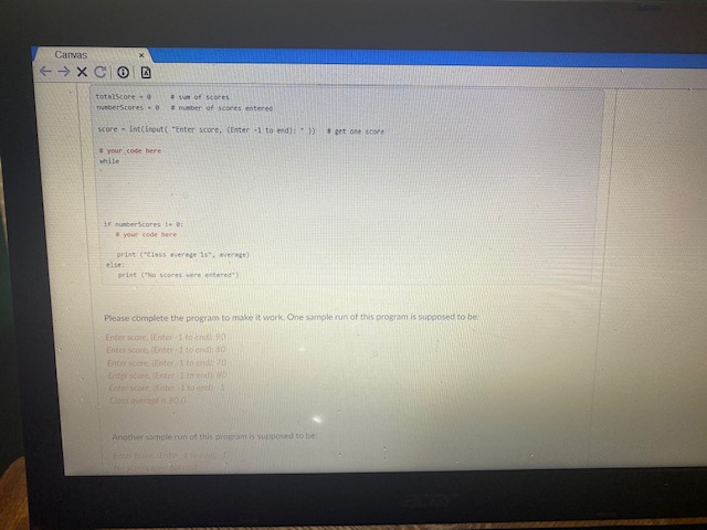 Solved Canvas =X total score - numberScores #sum of scores | Chegg.com