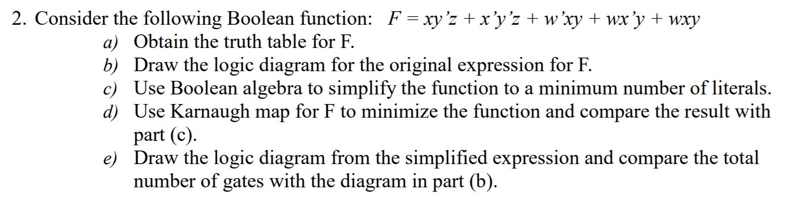 Solved 2. Consider the following Boolean function: F = xy'z | Chegg.com