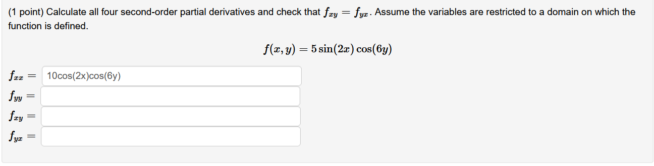 Solved (1 point) Calculate all four second-order partial | Chegg.com