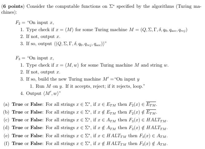 Solved 6 Points Consider The Computable Functions On Σ 