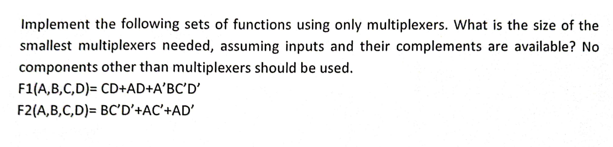 Solved Implement the following sets of functions using only | Chegg.com