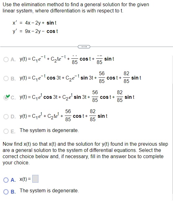 Use the elimination method to find a general solution | Chegg.com
