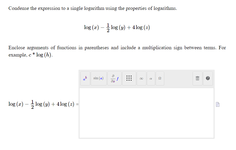 Solved Condense the expression to a single logarithm using | Chegg.com