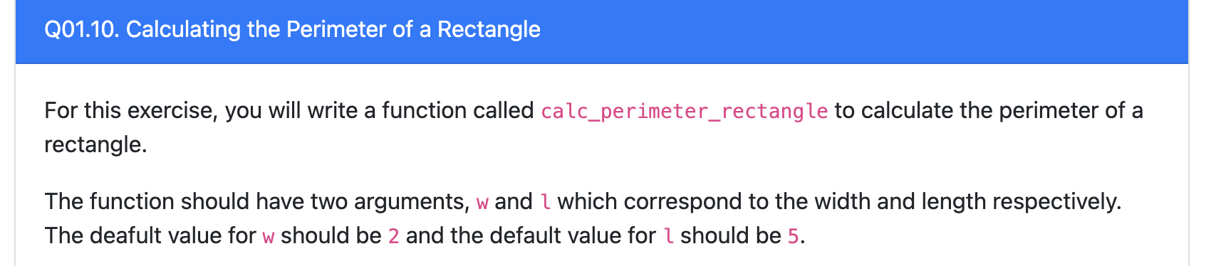 Solved Q01.10. Calculating the Perimeter of a Rectangle For | Chegg.com