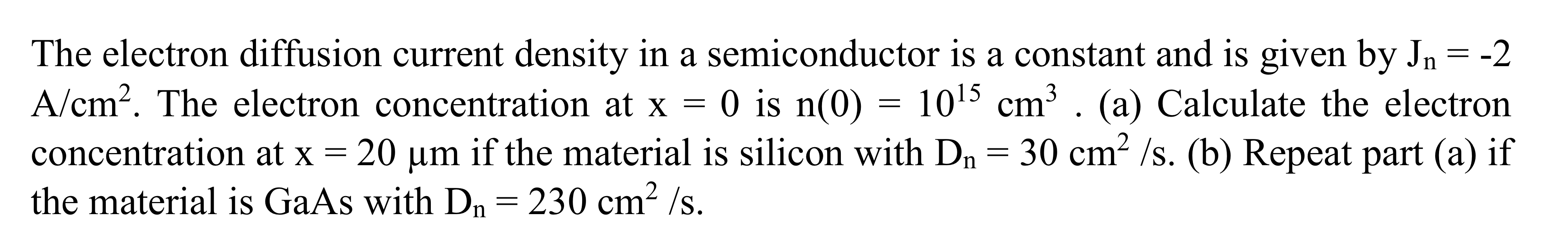 Solved - = The electron diffusion current density in a | Chegg.com