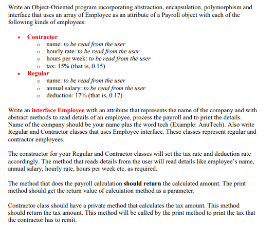 Solved Write an Object-Oriented program incorporating | Chegg.com