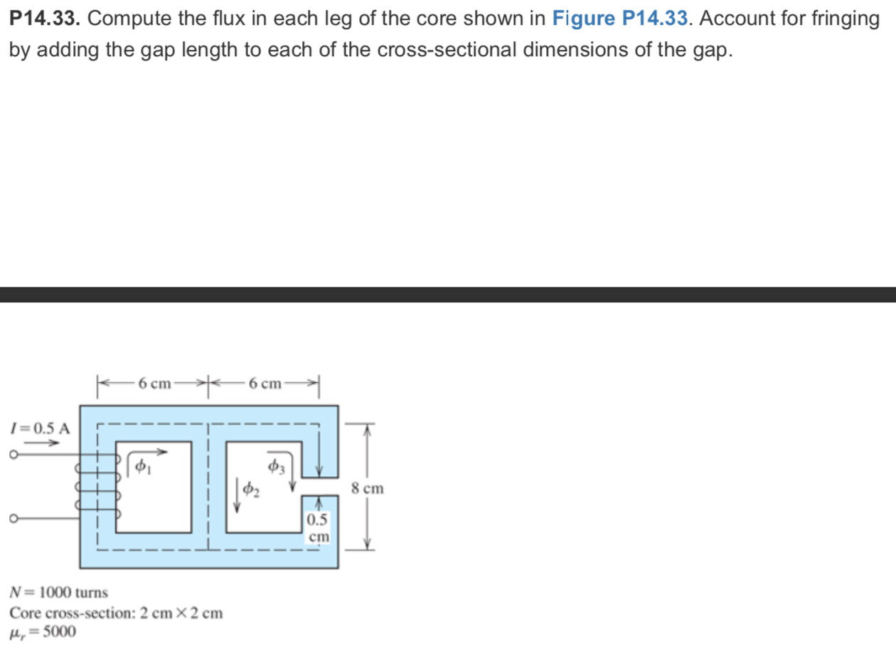 Solved P14.33. Compute the flux in each leg of the core | Chegg.com