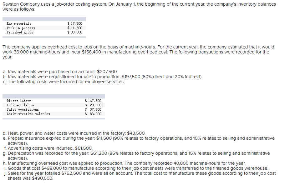 Ravsten Company uses a job-order costing system. On | Chegg.com